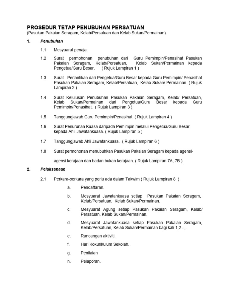 Prosedur Tetap Penubuhan Persatuan | PDF