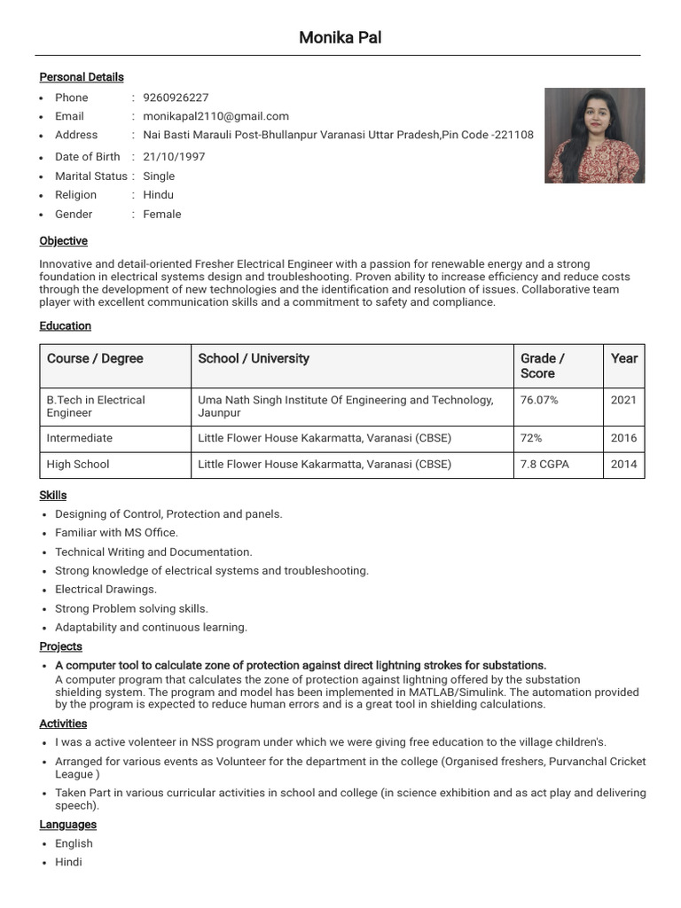 Monika Pal Resume | PDF