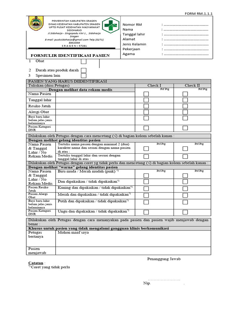 Form Identifikasi Pasien | PDF