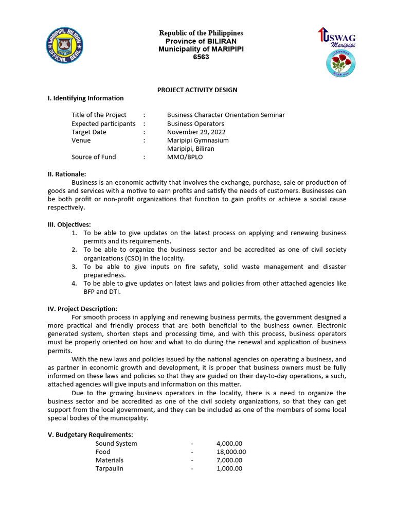 BPLO - Activity Design Business Orientation Seminar | PDF | Economies