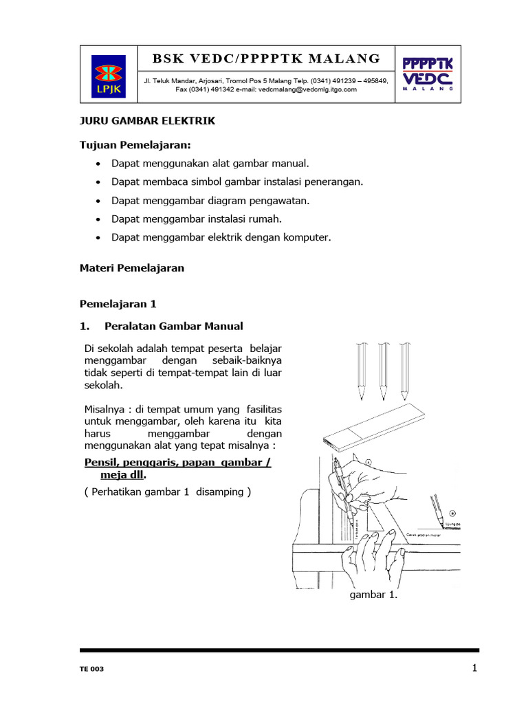 BSK Vedc/Pppptk Malang: Juru Gambar Elektrik Tujuan Pemelajaran | PDF