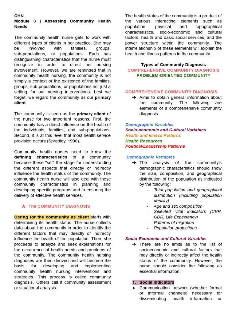 CHN (MODULE 3) Reviewer | Download Free PDF | Community | Nursing