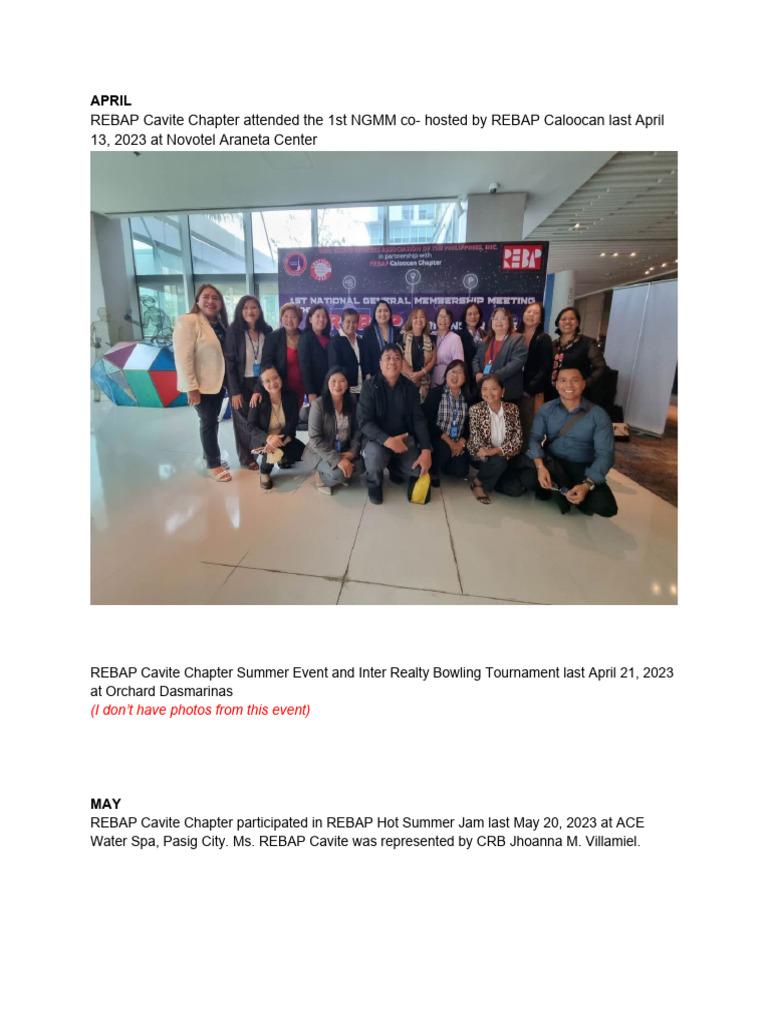 REBAP Cavite Chapter April-May Events | PDF