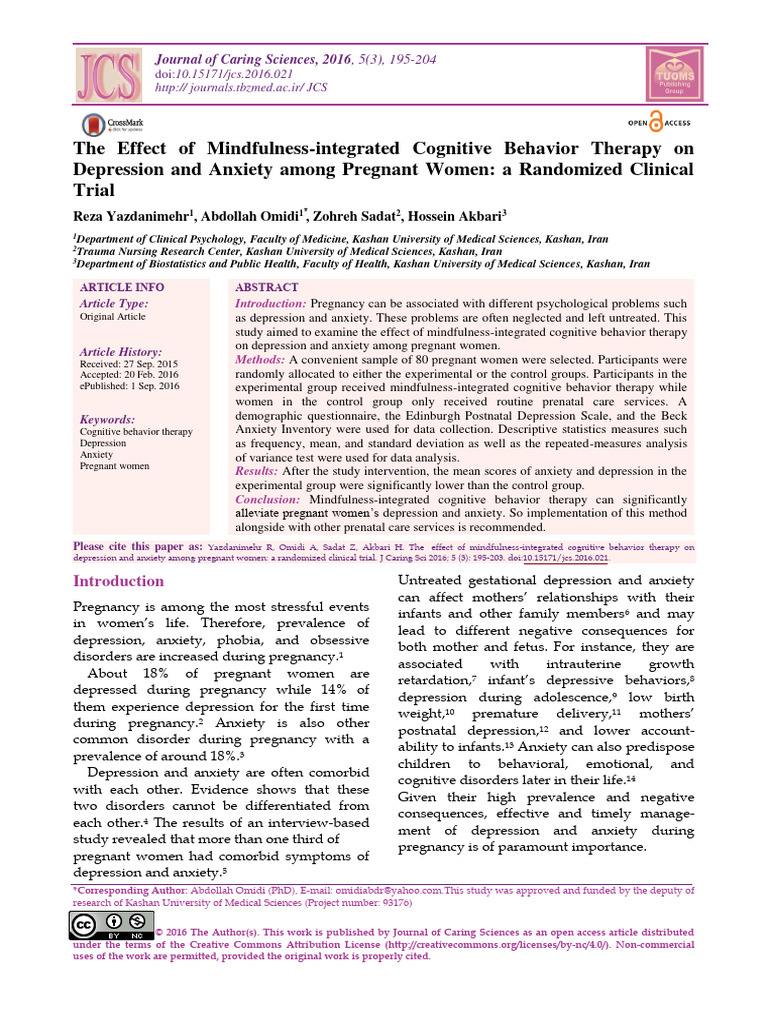 The Effect of Mindfulness-Integrated Cognitive Behavior Therapy On | PDF | Psychotherapy | Major ...