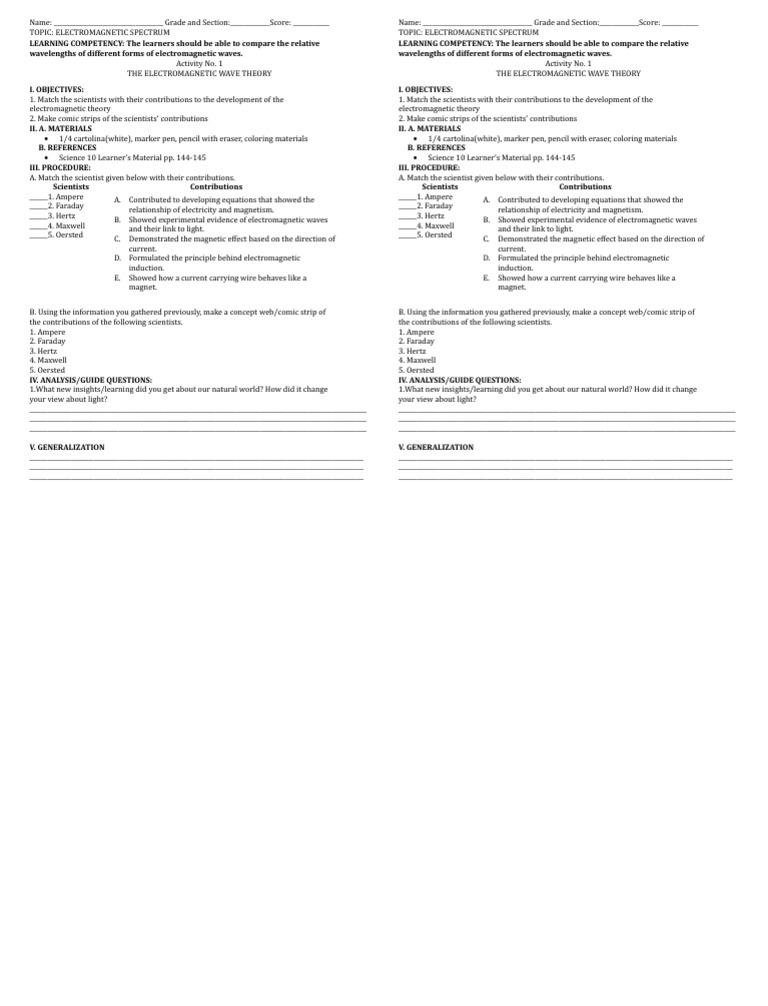 Quarter 2 - Week1-Activity 1 - EM | Download Free PDF | Electromagnetic Radiation | Electromagnetism