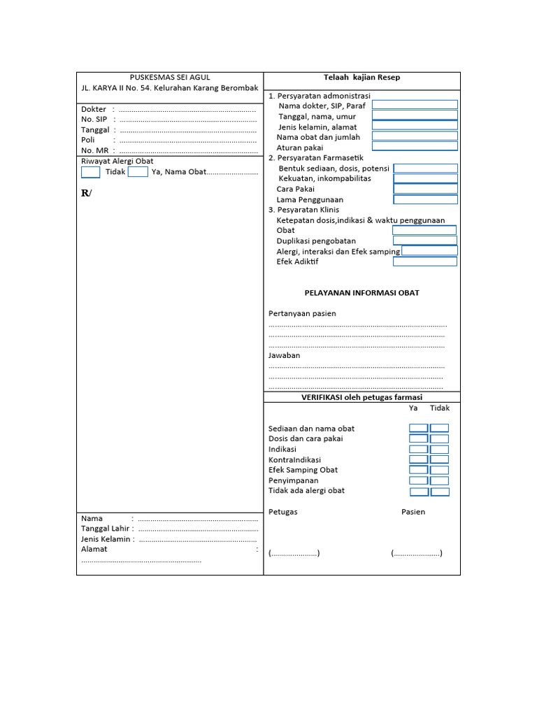 Contoh Resep Dengan Pio Dan Telaah | PDF