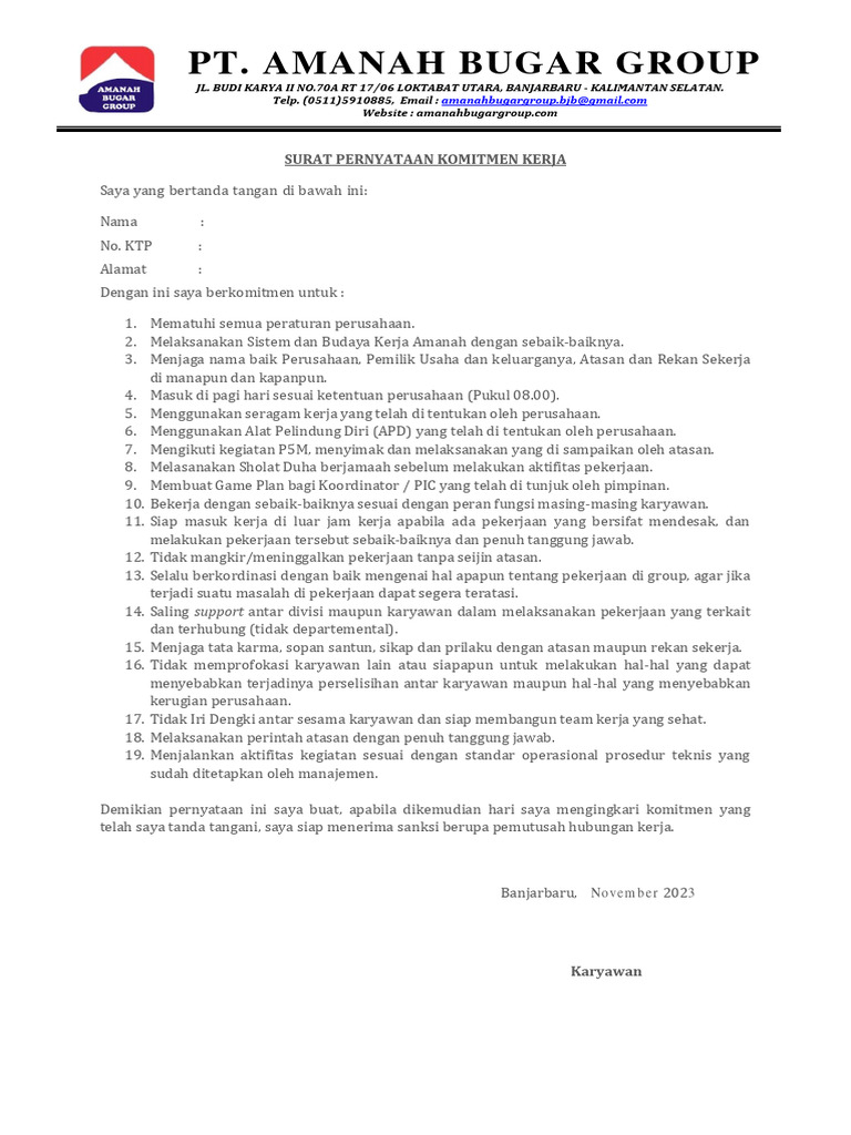 Komitmen Kerja | PDF