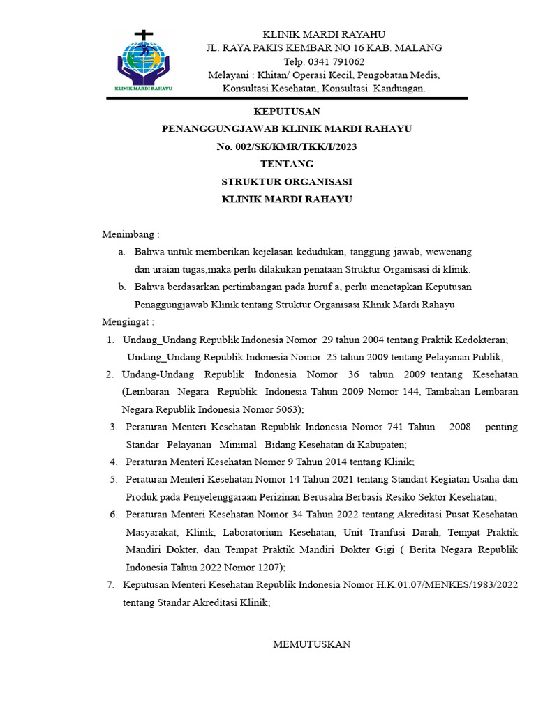 TKK 1 Ep 2. Struktur Organisasi Klinik | PDF