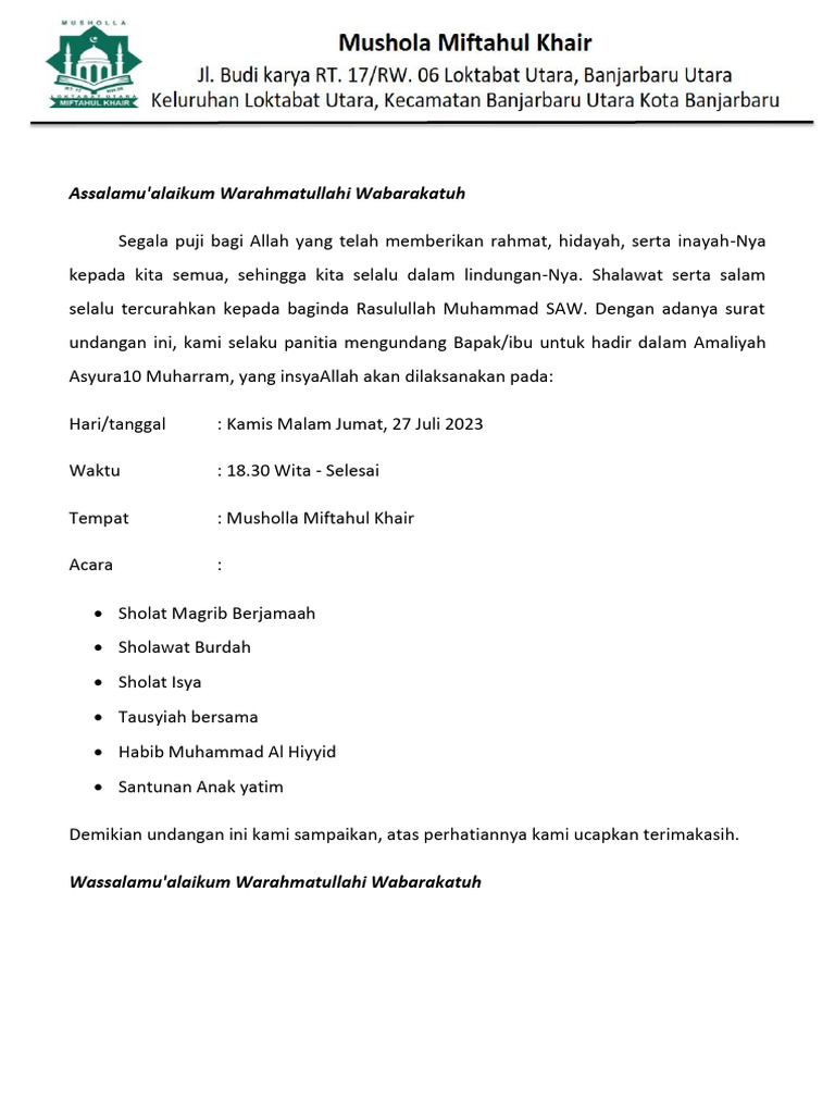 Template Undangan Haul Asyura | PDF