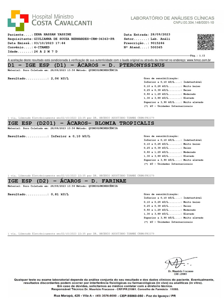 D1 - Ige Esp (D1) - Ácaros - D. Pteronyssinus | PDF