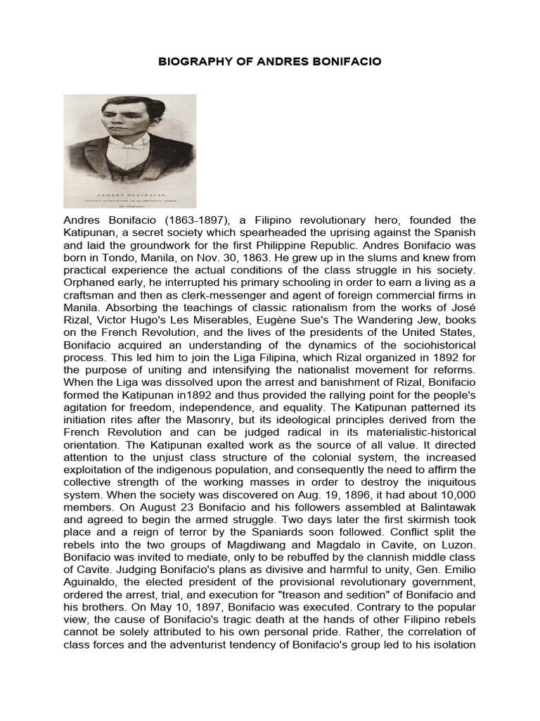 Biography of Andres Bonifacio | PDF | Philippines
