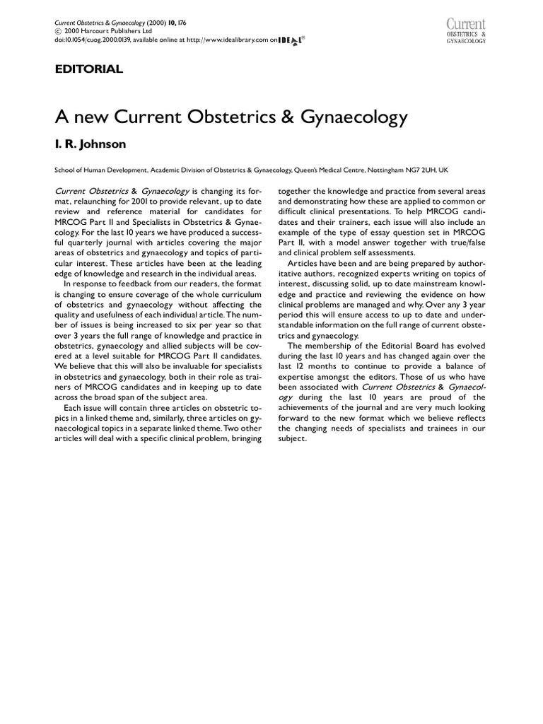 New Format for Obstetrics Journal 2001 | PDF | Obstetrics And ...