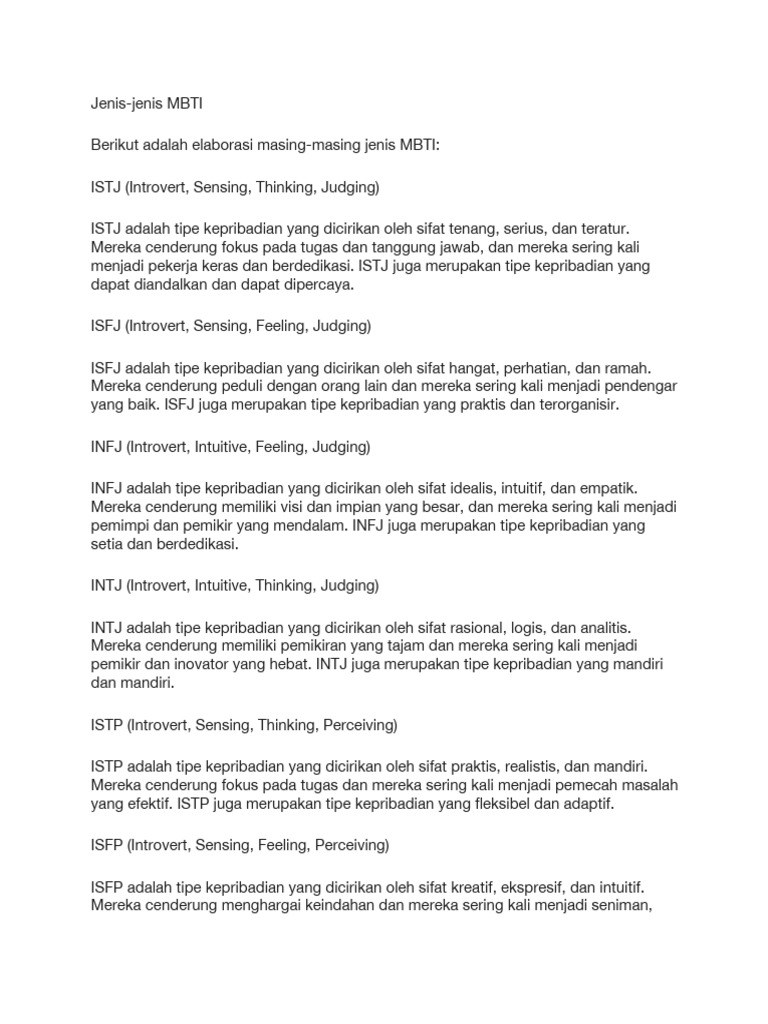 Jenis-Jenis Kepribadian Menurut MBTI, Ver 4.2 | PDF | Sains & Matematika