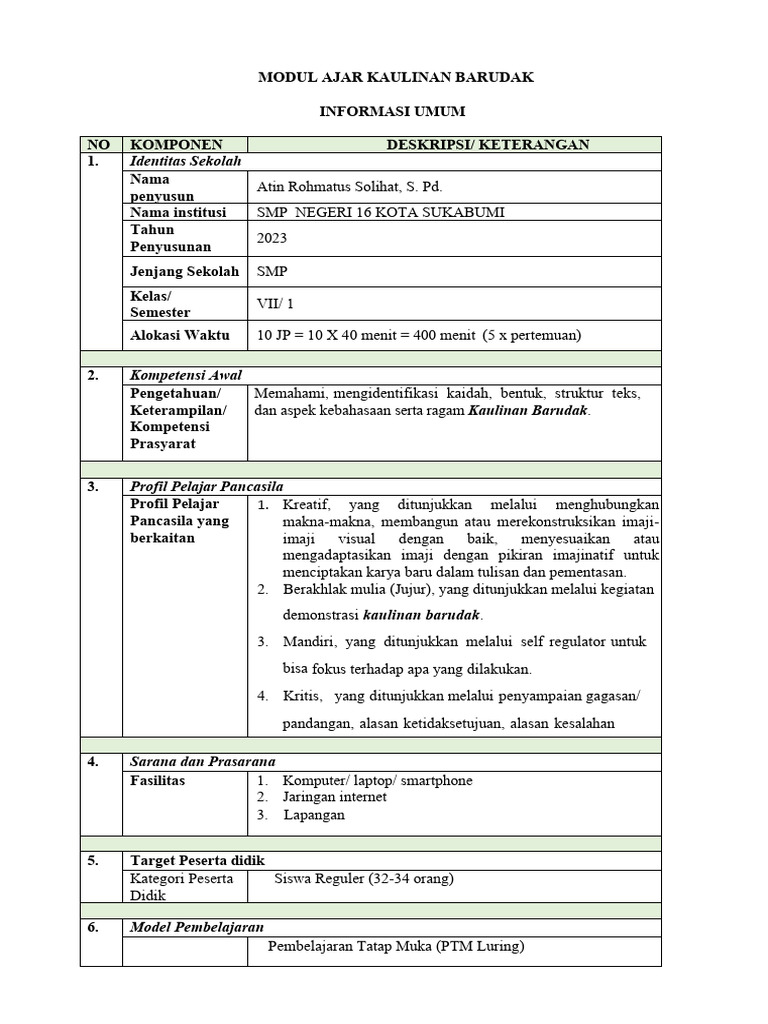 Modul Ajar Kaulinan Barudak | PDF