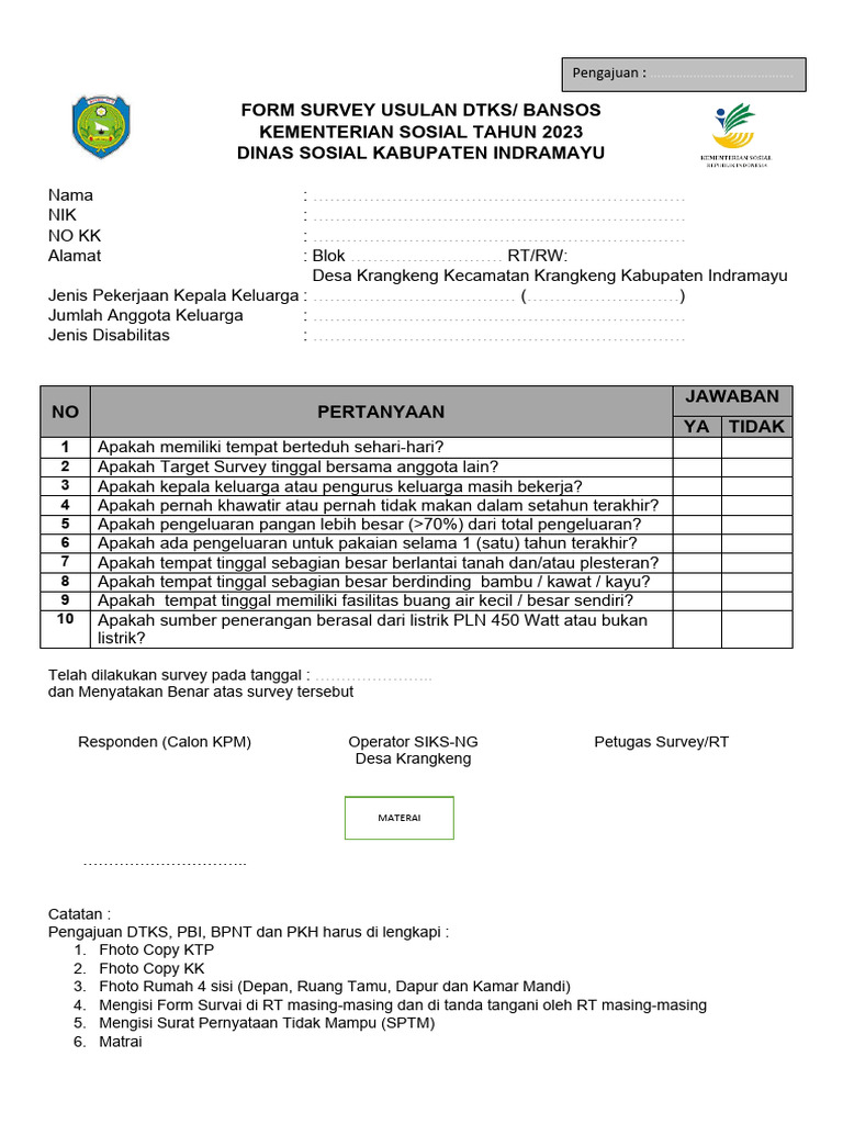Form Pengajuan DTKS | PDF | Griya & Taman