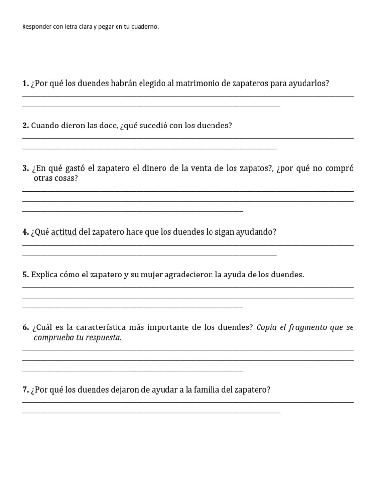 Actividades sobre "El zapatero y los duendes" | PDF