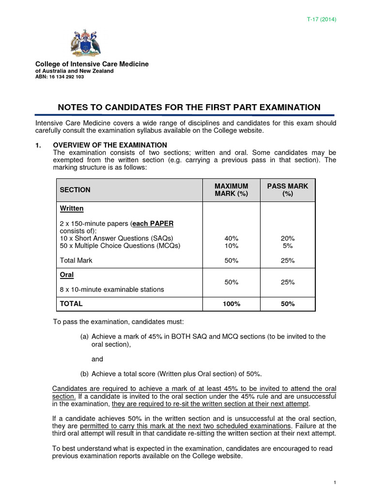 CICM Primary Instructions | PDF | Multiple Choice