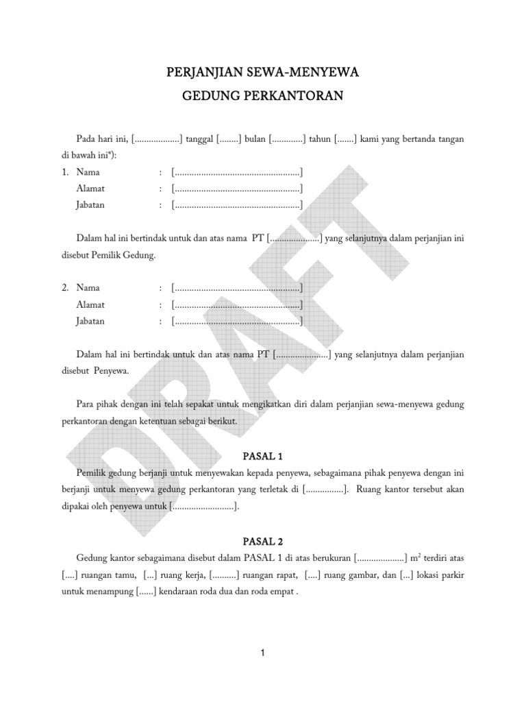 Surat Sewa Menyewa Gedung Kantor | PDF