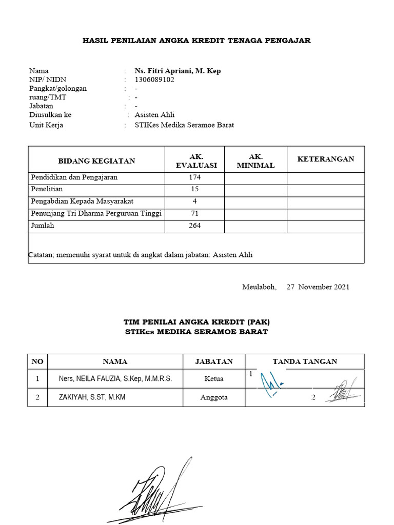 Bukti Hasil Penilaian Angka Kredit Fitri Apriani | PDF