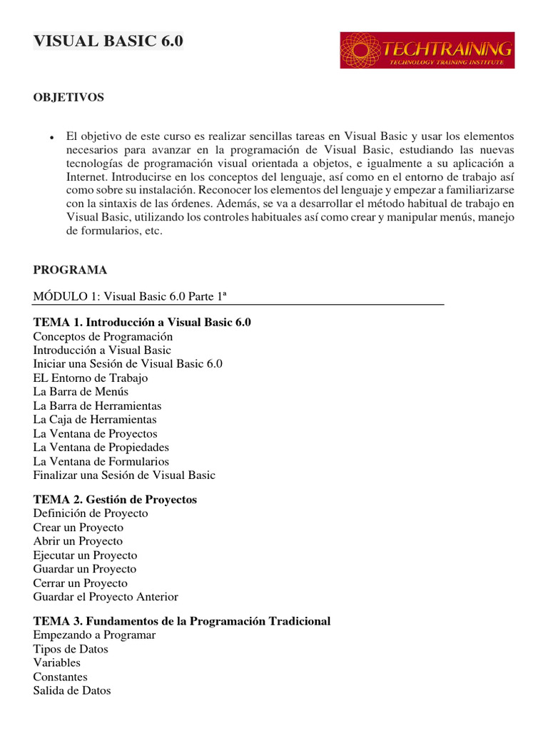 Curso Completo de Visual Basic 6.0 | PDF | Básico | Lenguaje de programación