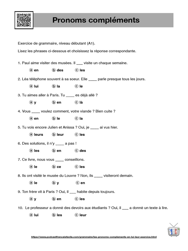 Exercice A1 sur les pronoms compléments | PDF | Échecs | Théorie (échecs)