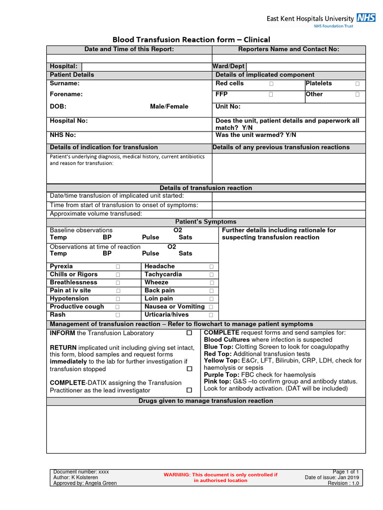 Clinical form | PDF | Blood Transfusion | Epidemiology