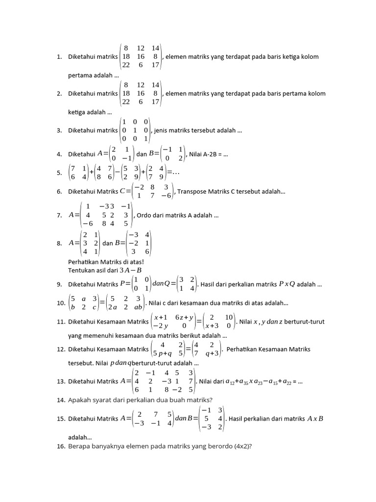 Elemen dan Operasi Matriks Dasar | PDF