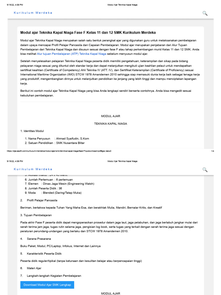 Modul Ajar Teknika Kapal Niaga | PDF | Teknologi & Rekayasa