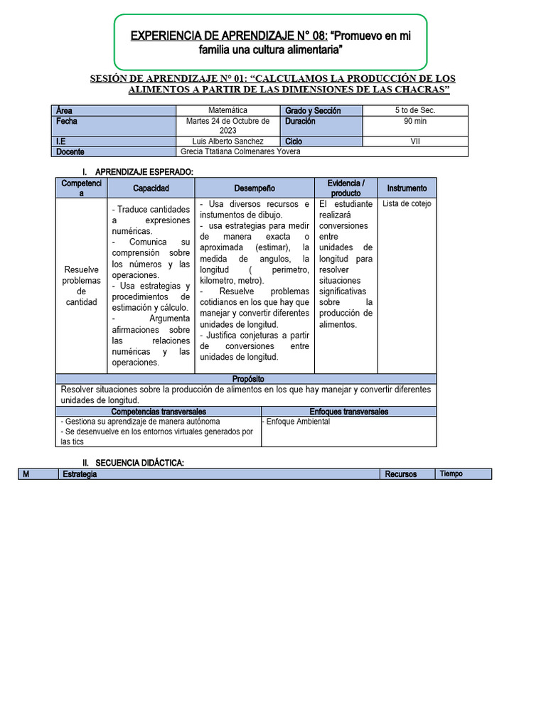 SESIÓN DE APRENDIZAJE MATEMATICA - QUINTO DE SECUNDARIA | PDF | Aprendizaje | Ciencia cognitiva