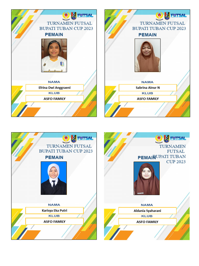 Id Card Pemain, Pelatih, Dan Official | PDF