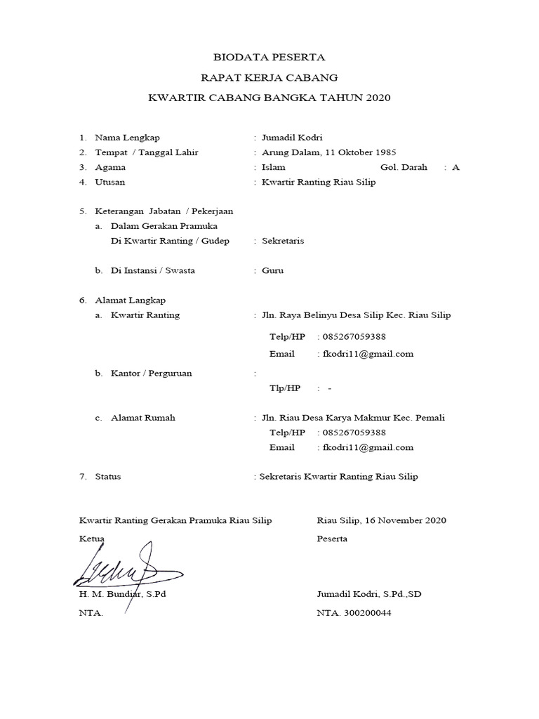 Biodata Peserta Rakercab | PDF Biodata Peserta Rakercab | PDF
