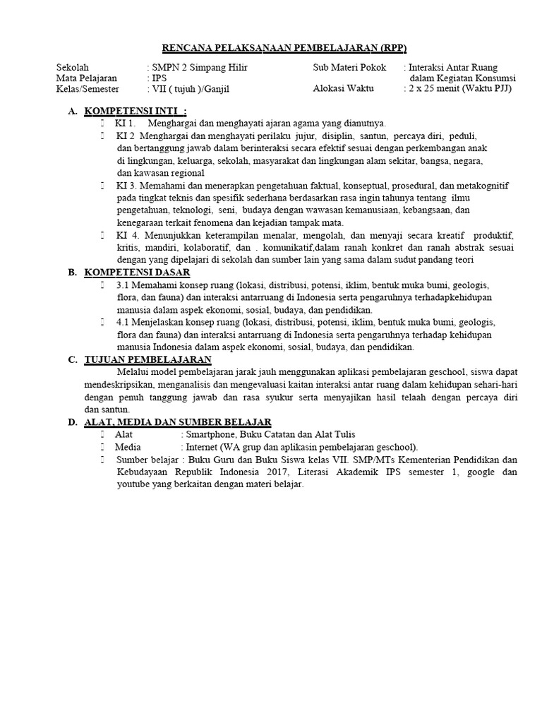 Contoh RPP Daring Wa | PDF