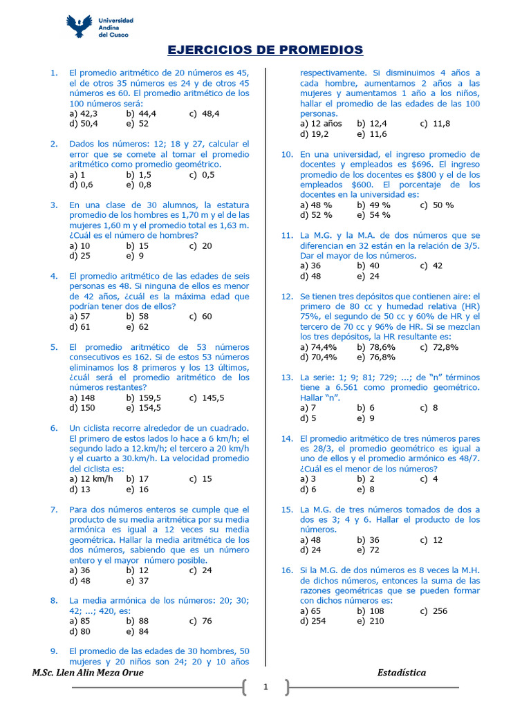 Ejercicios de Promedios Uac - 2023 | PDF