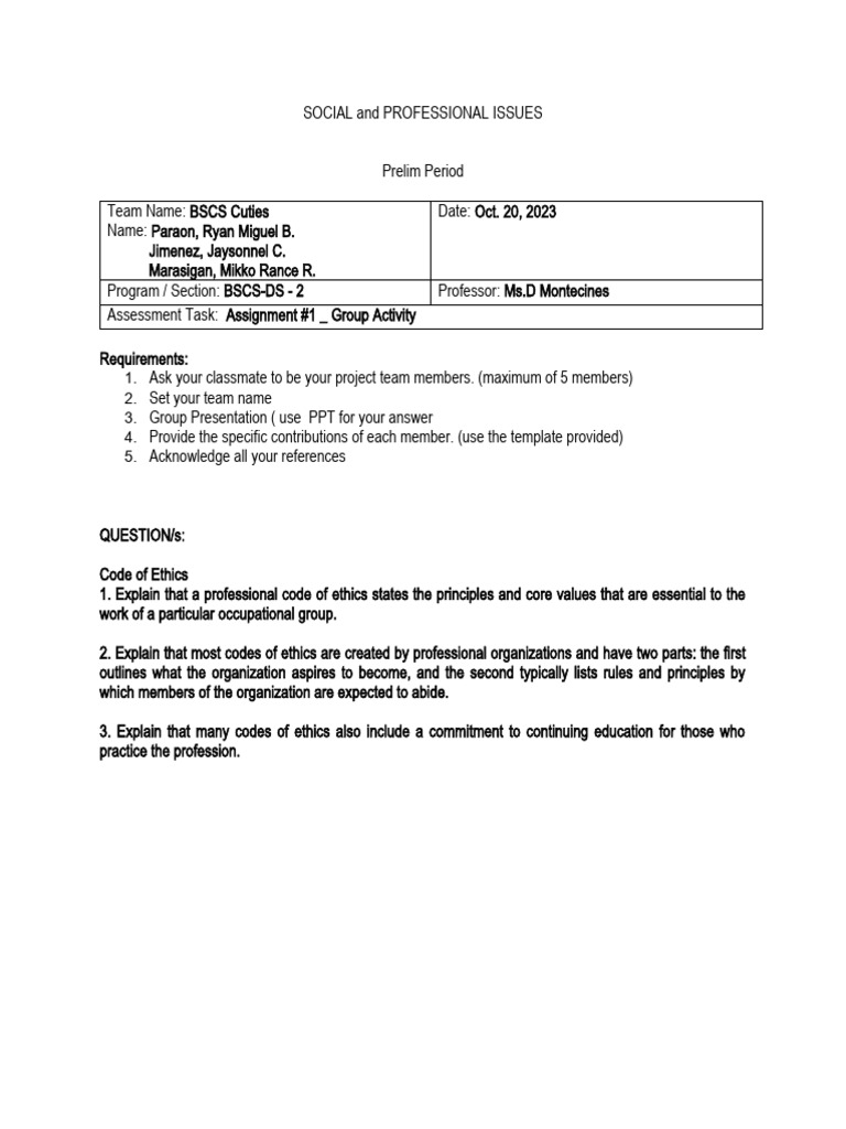 2nd Assignment - SPI - Group Act - Chapter2BSCS Cuties | PDF | Computers