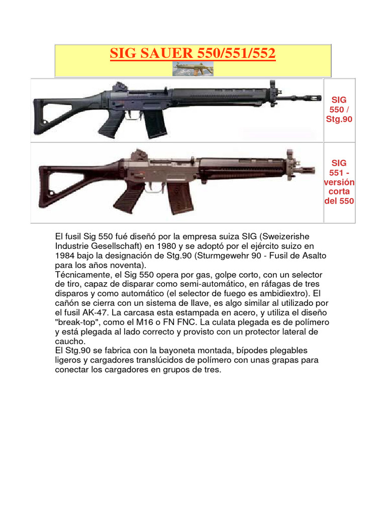 CARACTERISTICAS DE ARMA SIG SAUER 550 | PDF | Rifle | Armas de fuego