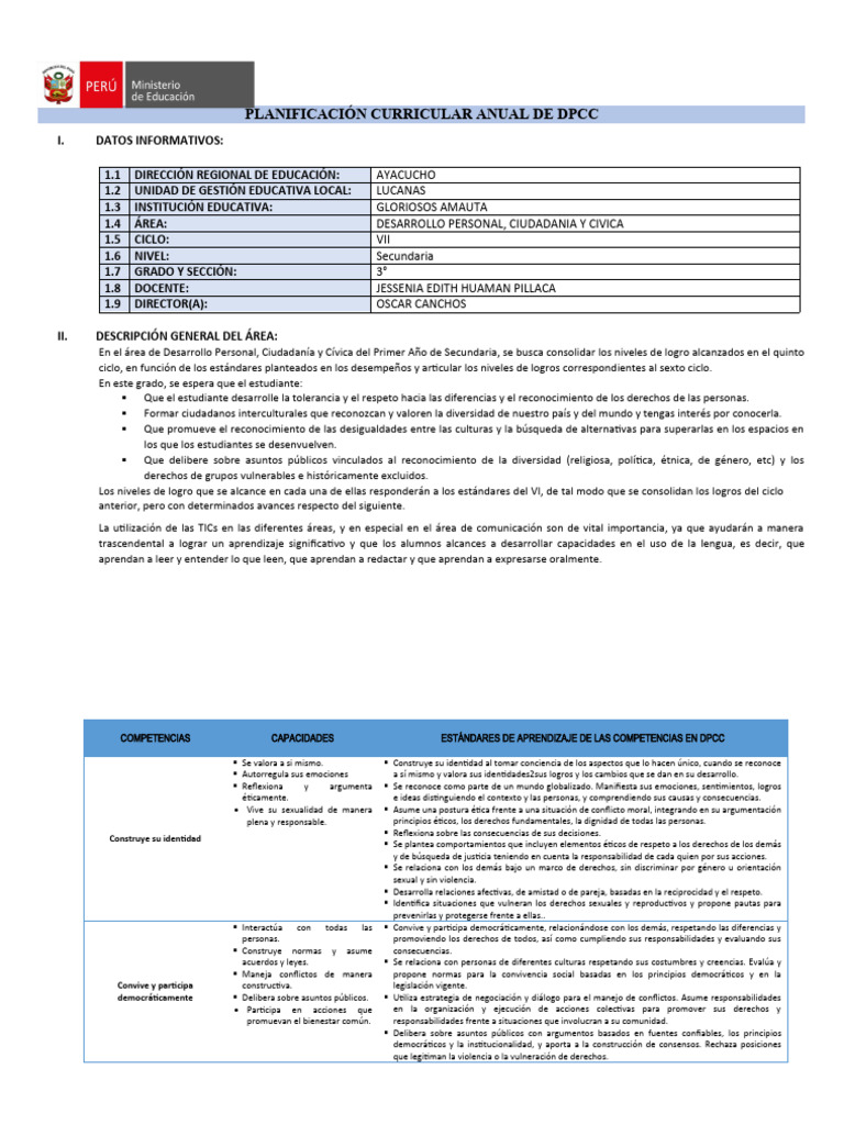 Programacion Anual 3° DPCC | PDF | Aprendizaje | Sustentabilidad