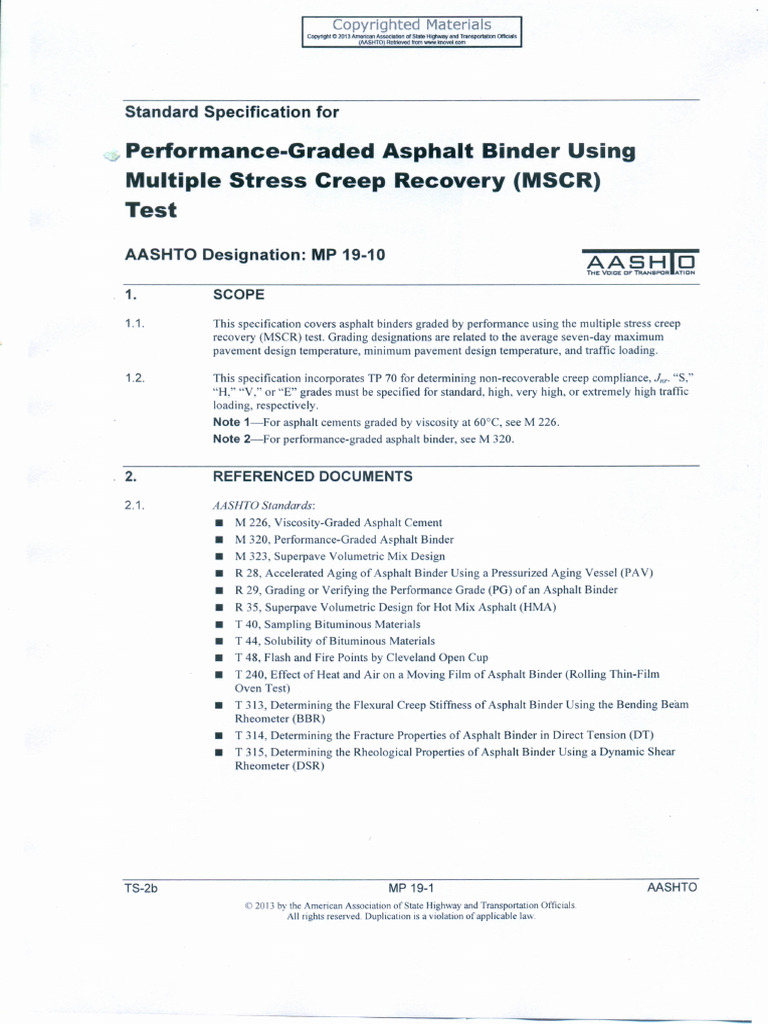 AASHTO MP 19-10 Performance Grading Using MSCR | PDF | Viscosity ...