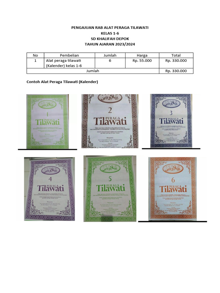 Pengajuan Rab Alat Peraga Tilawati | PDF