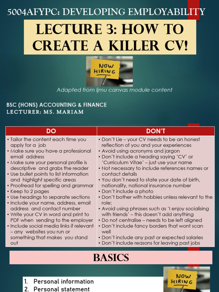 Lecture 3 How To Create Killer Cv Pdf Résumé