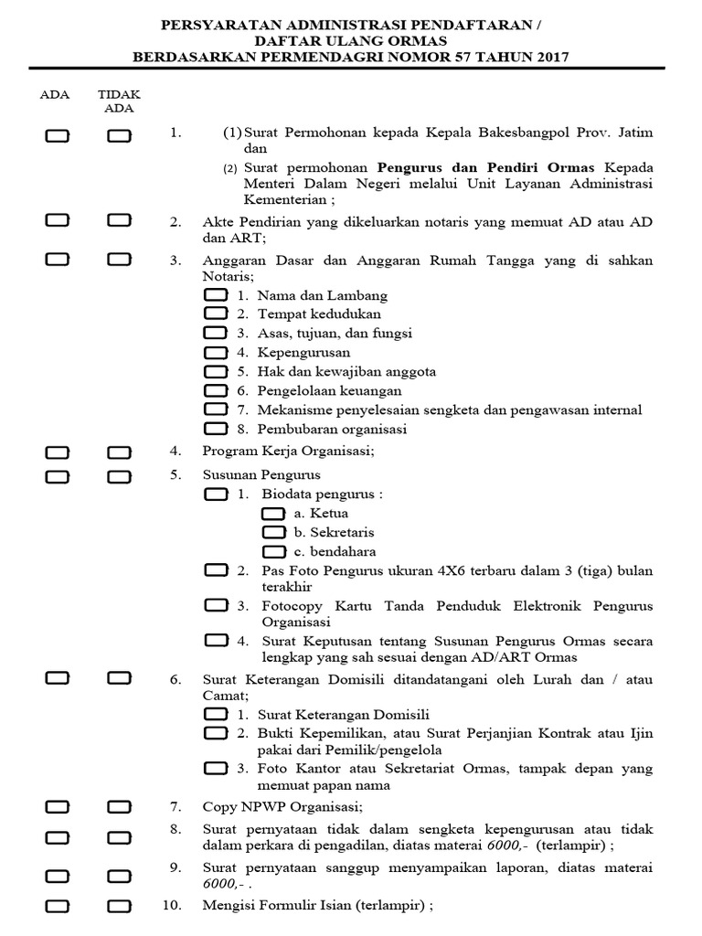 Check List Daftar Ormas SKT | PDF