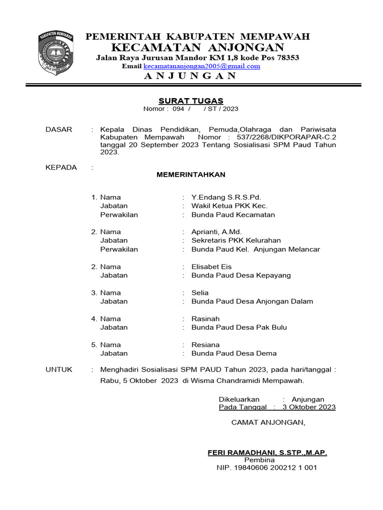 Surat Tugas Bunda Paud | PDF