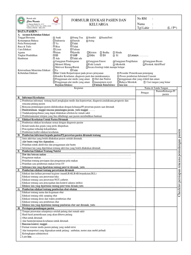 Form Edukasi Pasien Dan Keluarga | PDF Form Edukasi Pasien Dan Keluarga | PDF