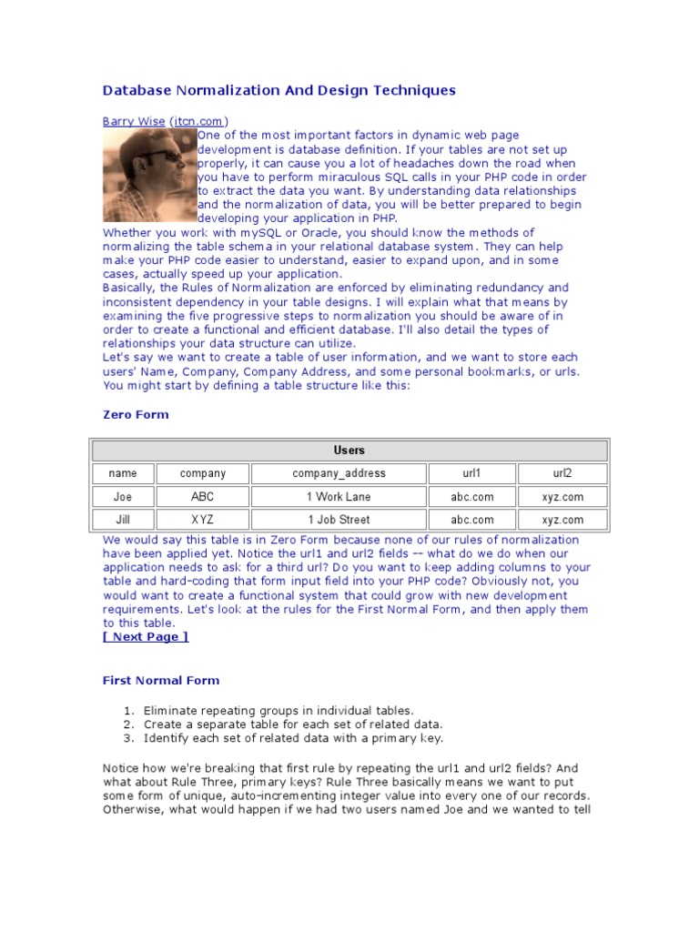 Database Normalization and Design Techniques: Zero Form | PDF | Databases | Relational Model