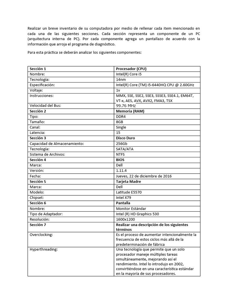 Tarea No1. Software de Diagnostico de PC | PDF | Microprocesador | Almacenamiento de datos de la ...