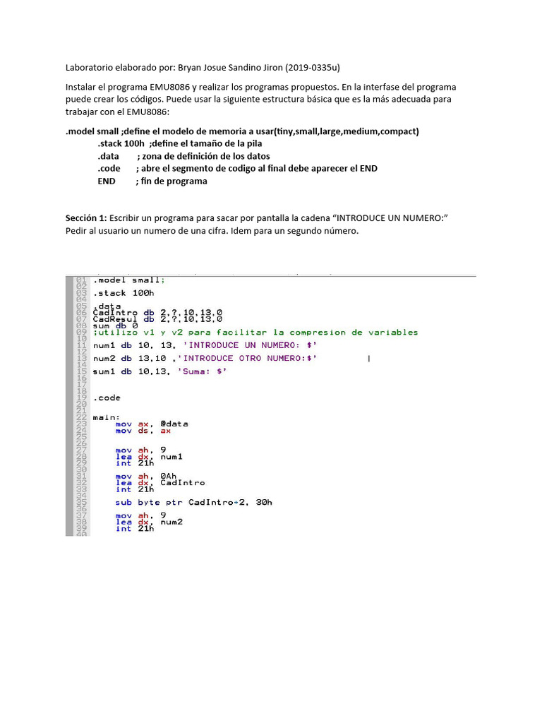 Tarea No. 3 - Emulador EMU8086 | PDF
