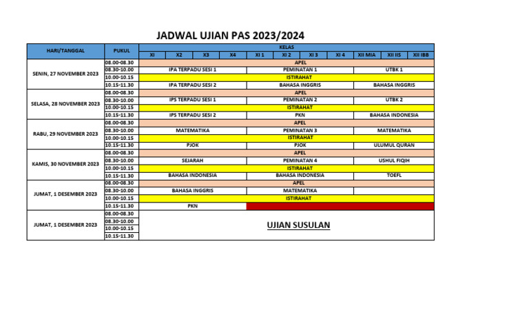 Jadwal Pas 2023 | PDF