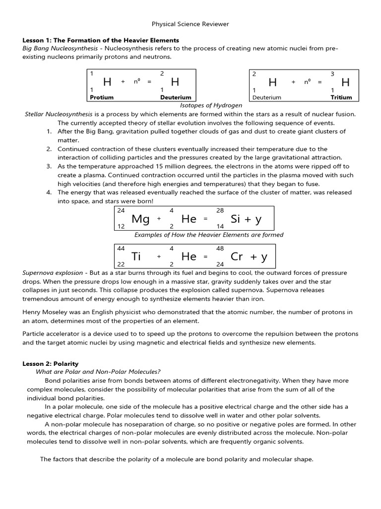 Physical Science Reviewer | PDF | Chemical Polarity | Intermolecular Force