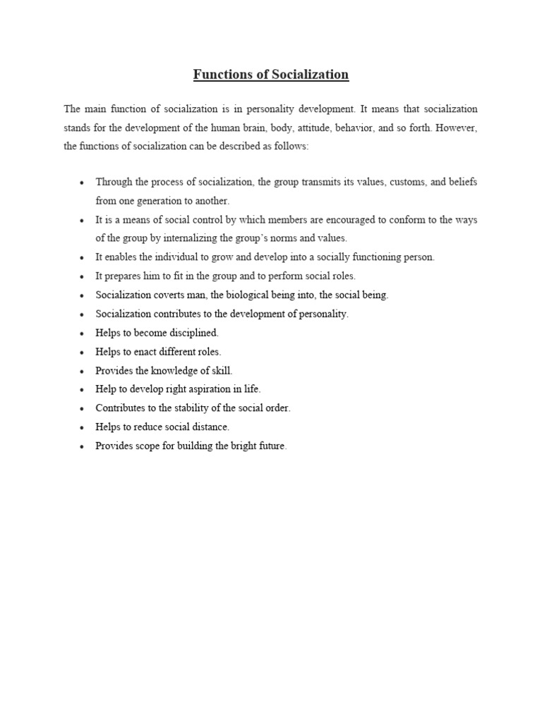 Key Functions of Socialization Explained | PDF
