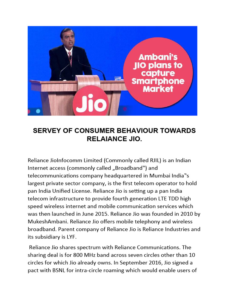 Servey of Consumer Behaviour Towards Relaiance Jio | PDF ... Servey of Consumer Behaviour Towards Relaiance Jio | PDF ...