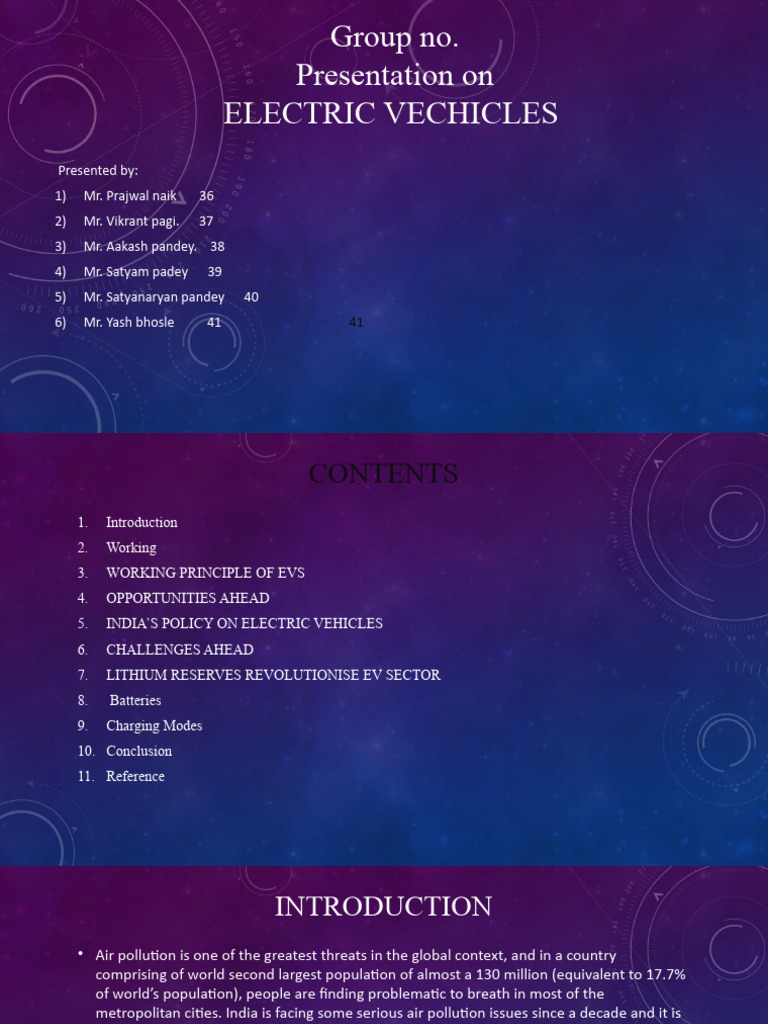 Group No. Presentation On Electric Vechicles | PDF | Electric Vehicle | Rechargeable Battery